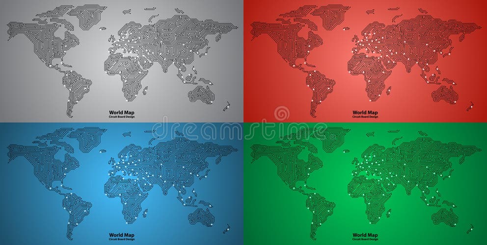 Set of World Map PCB Design Stock Vector - Illustration of modern ...