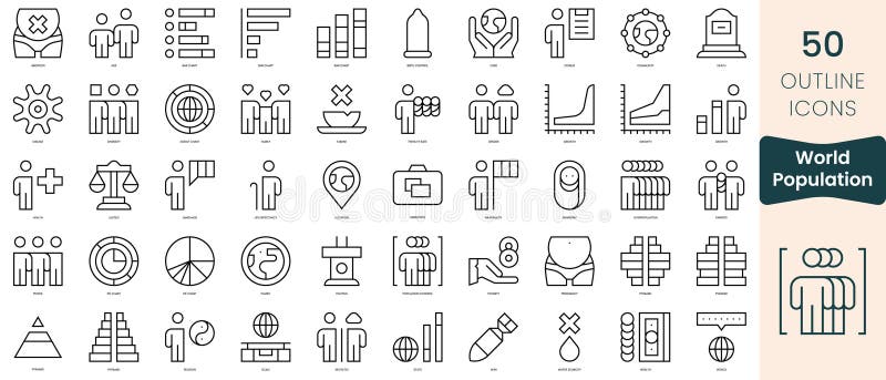 Set of World Population Icons. Thin Linear Style Icons Pack Stock ...