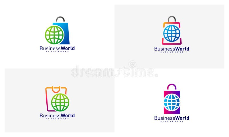 Set of World Shop Logo Vector Template, Creative World Logo Design ...