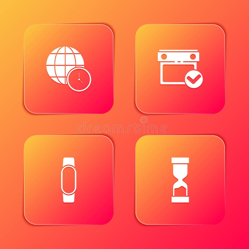 Set World Time, Calendar with Check Mark, Smartwatch and Old Hourglass ...