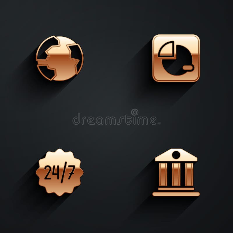 Set Worldwide, Pie Chart Infographic, Clock 24 Hours and Bank Building ...