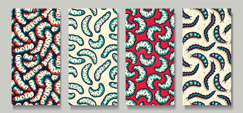 Set of Worms, Maggots Zombie Seamless Pattern Stock Vector ...
