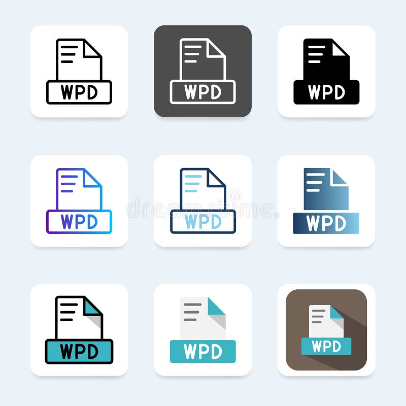 Set Wpd File Format Icons. with a Variety of Color Choices and Modern ...