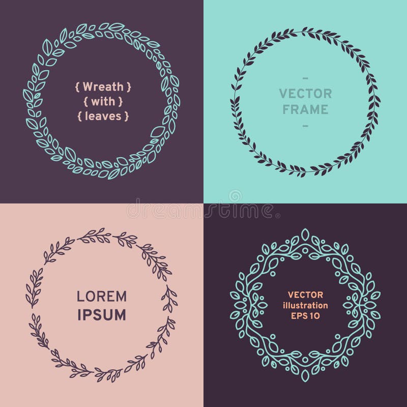 Set of Wreath, Line Design and Silhouettes Stock Vector - Illustration ...