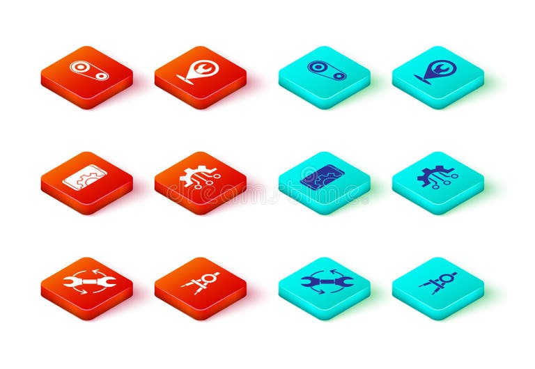 Set Wrench and Arrows As Workflow, Drawing Compass, Setting on Smartphone, Algorithm, Location ...
