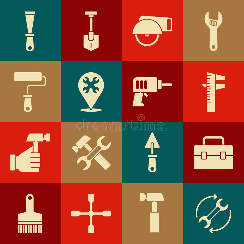 Set Wrench and Arrows As Workflow, Toolbox, Calliper Caliper Scale ... Set Wrench and Arrows As Workflow, Toolbox, Calliper Caliper Scale ...
