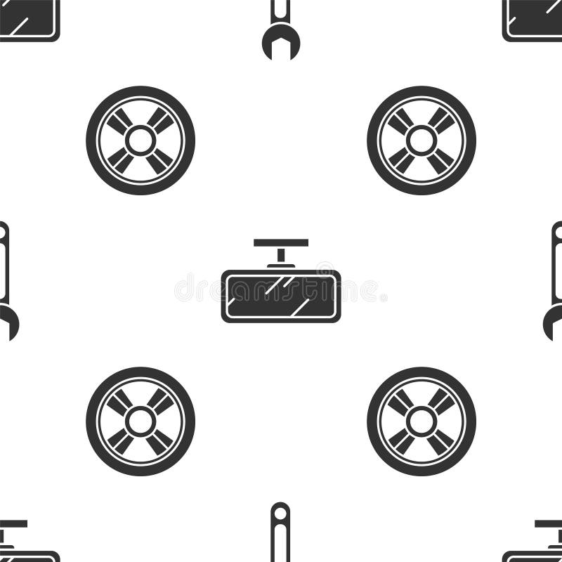 Set Wrench, Car Mirror and Car Wheel on Seamless Pattern. Vector Stock ...