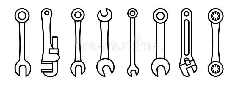 Wrench Set line drawing stock illustration. Illustration of openended ...