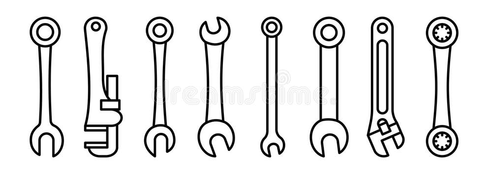 Set of Wrench Line Shapes, Thin Line Design Vector Illustration Stock ...