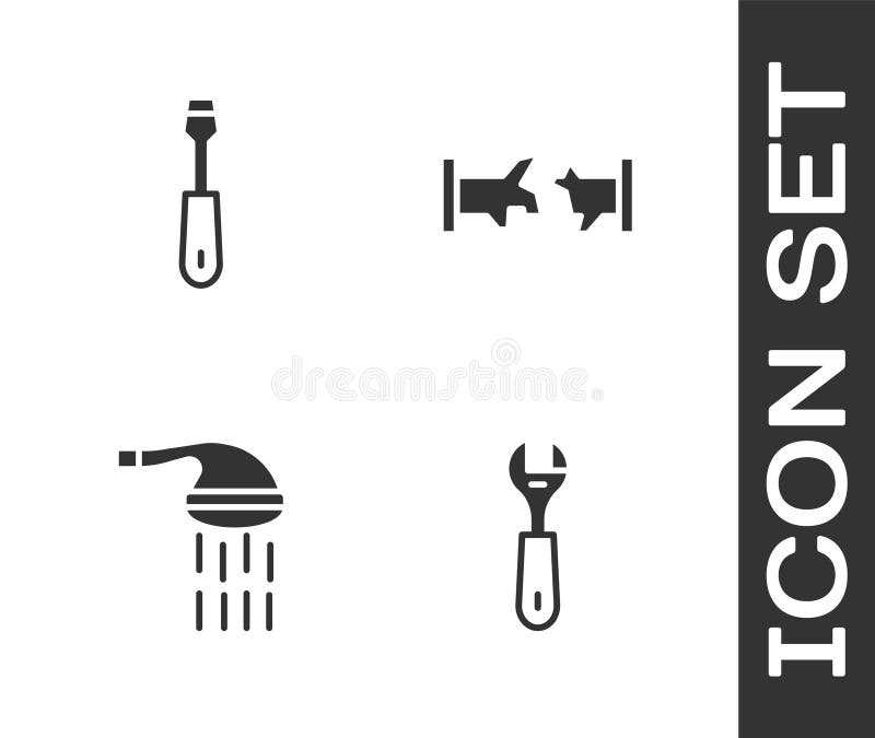 Set Wrench Spanner, Screwdriver, Shower and Broken Pipe Icon. Vector ... Set Wrench Spanner, Screwdriver, Shower and Broken Pipe Icon. Vector ...