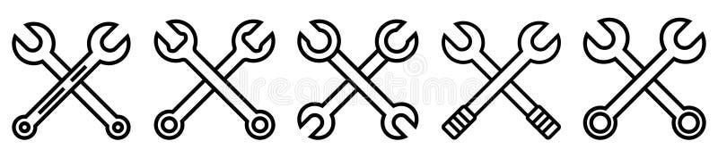 Set of Wrench Template Flat and Line Icons on Transparent Background ...