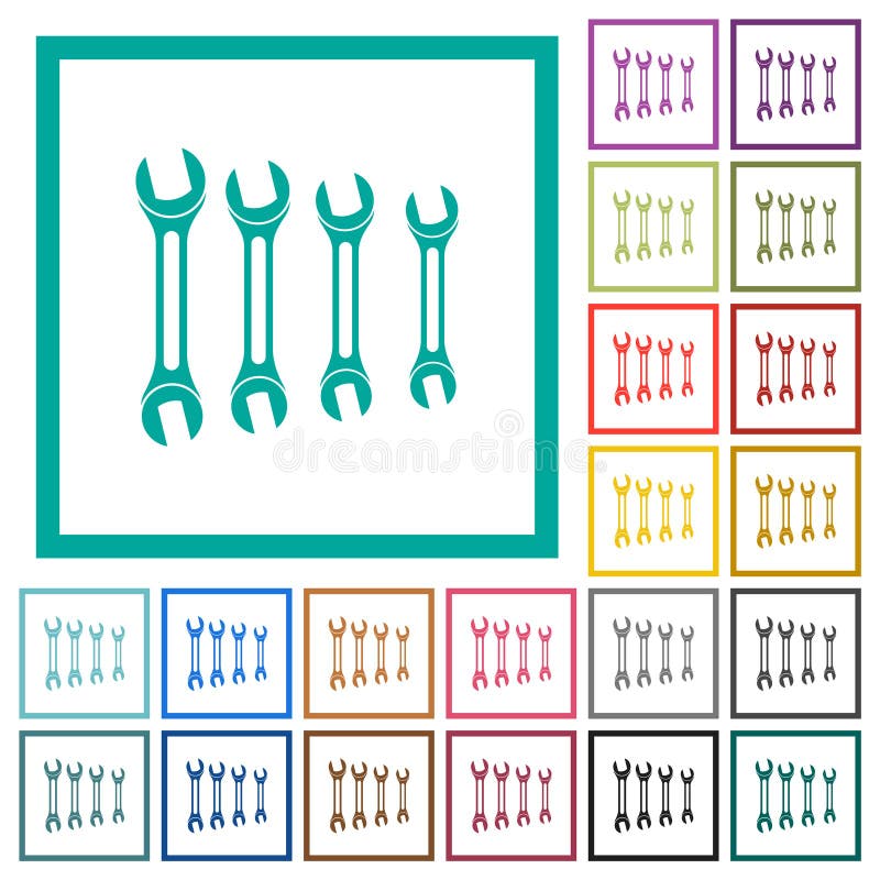 Set of Wrenches Flat Color Icons with Quadrant Frames Stock Vector ...