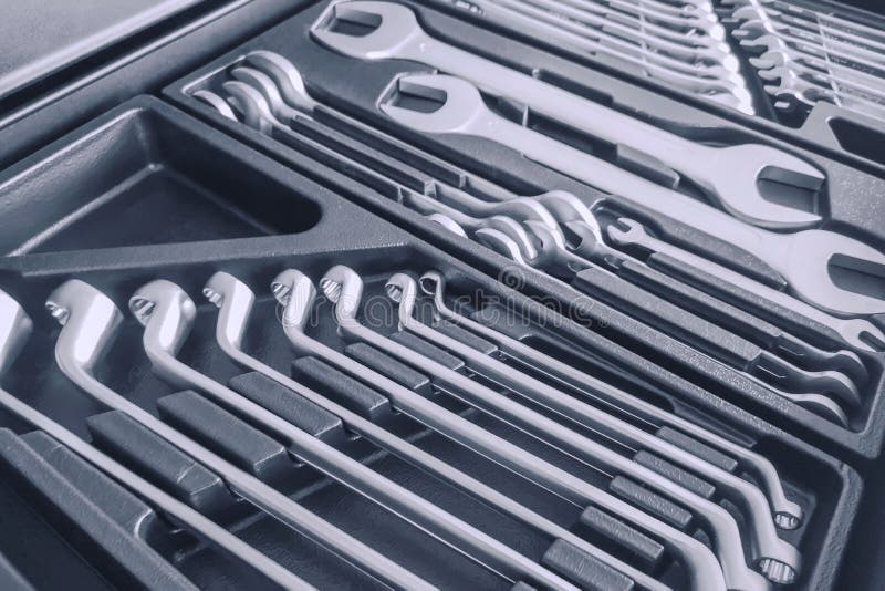 Set of Wrenches Inside Toolbox, Keys and Spanners, Box with Set of ...