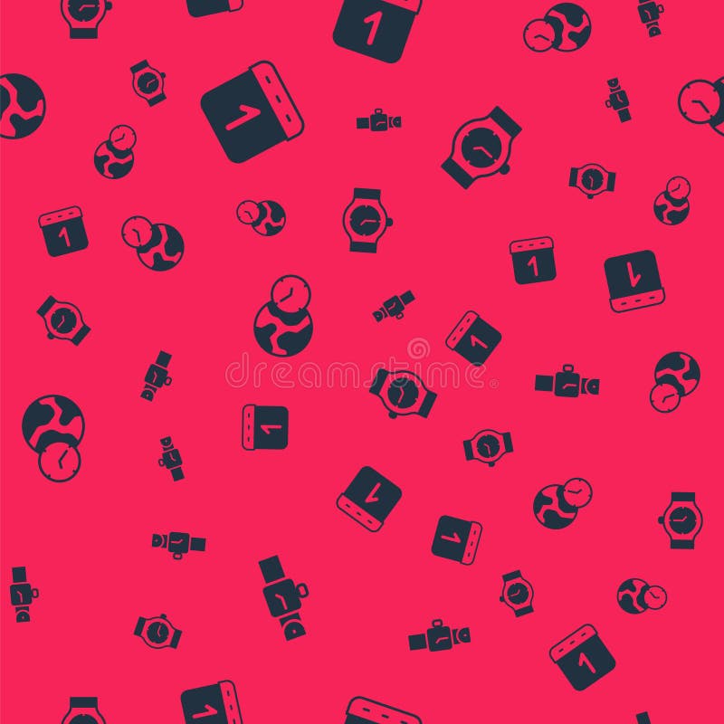 Set Wrist Watch, Calendar, World Time and on Seamless Pattern. Vector ...