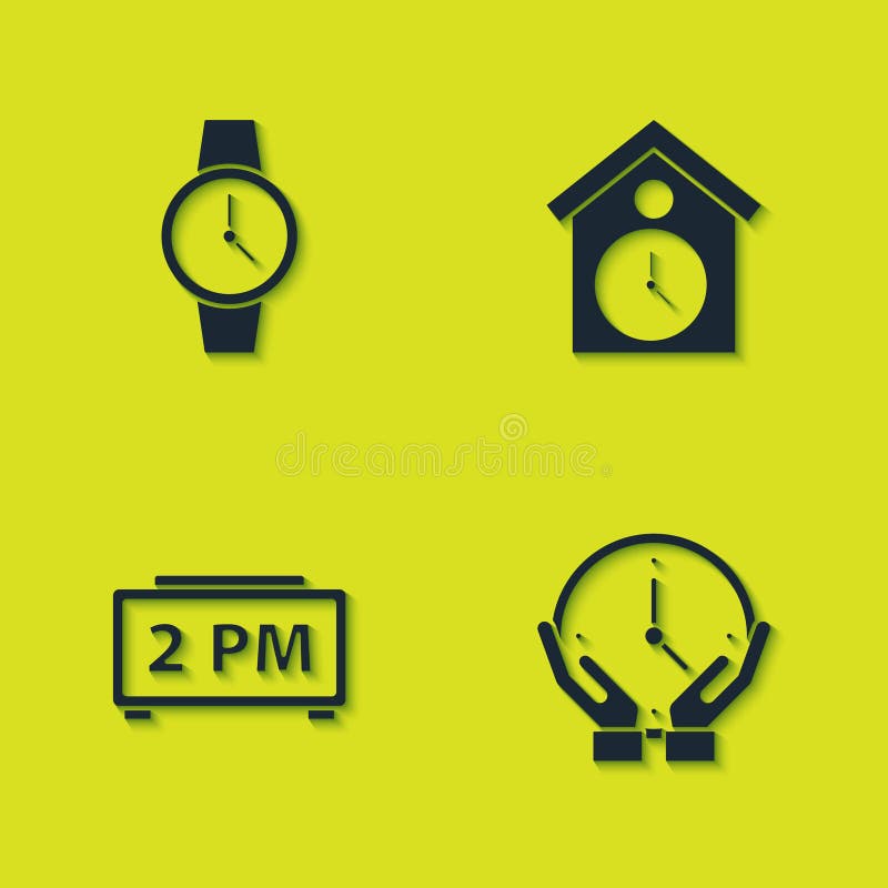 Set Wrist Watch, Clock, Digital Alarm Clock and Retro Wall Icon. Vector ...