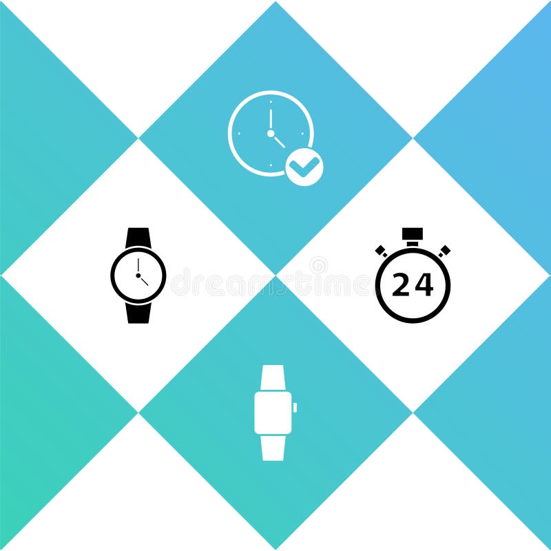 Set Wrist Watch, Smartwatch, Clock and Stopwatch 24 Hours Icon. Vector ...