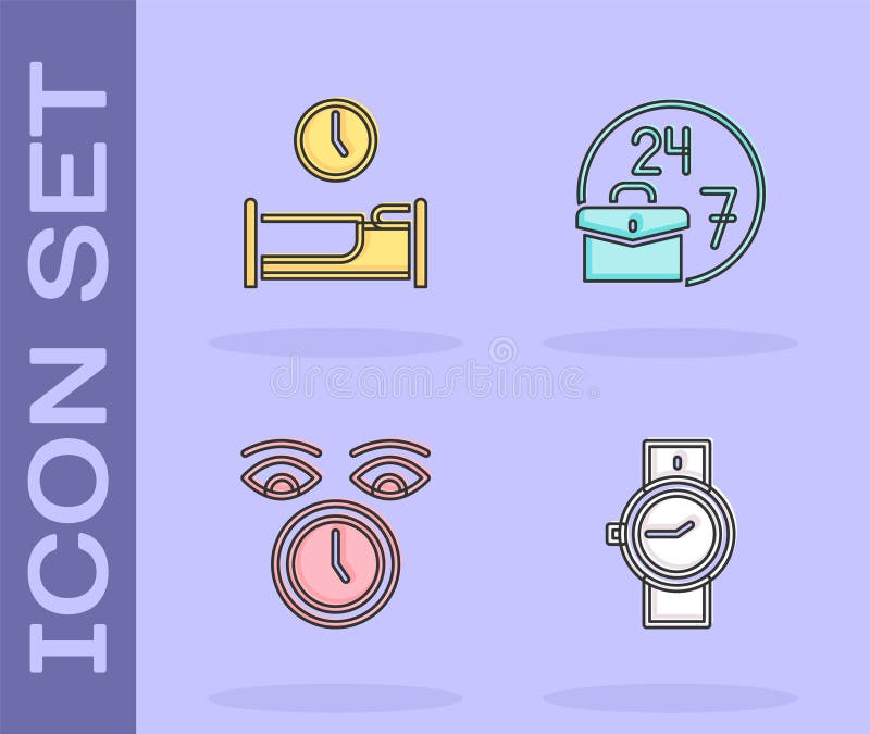 Set Wrist Watch, Time To Sleep, Clock and always Busy Icon. Vector ...