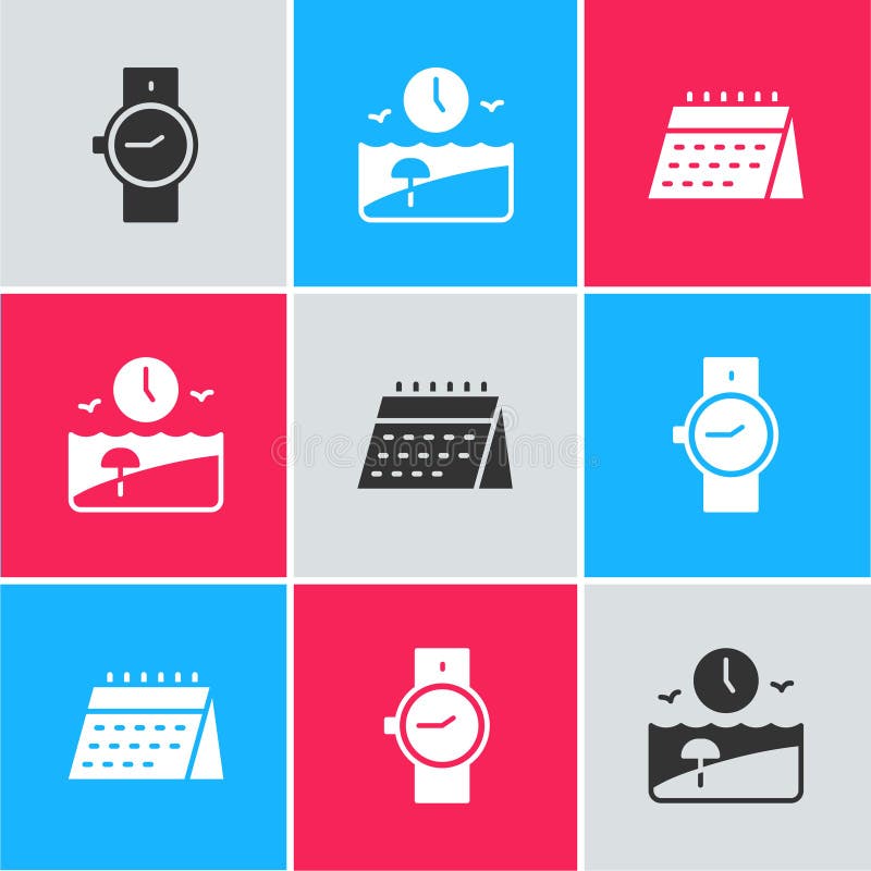 Set Wrist Watch, Vacation Time and Calendar Icon. Vector Stock Vector ...