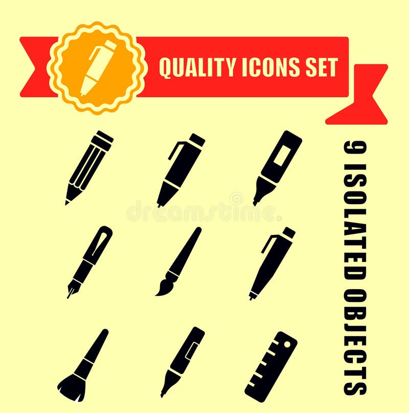 Set Writing Objects with Red Tape Stock Vector - Illustration of pencil ...