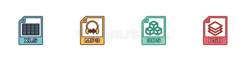 Set XLS File Document, MP3, 3DS and PSD Icon. Vector Stock Vector ... Set XLS File Document, MP3, 3DS and PSD Icon. Vector Stock Vector ...
