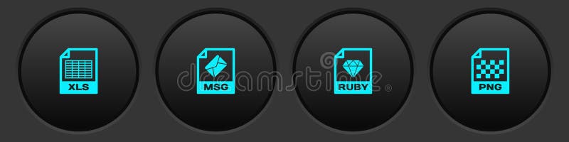 Set XLS File Document, MSG, RUBY and PNG Icon. Vector Stock Vector - Illustration of button ...