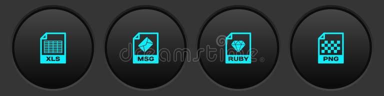 Set XLS File Document, MSG, RUBY and PNG Icon. Vector Stock Vector - Illustration of button ...