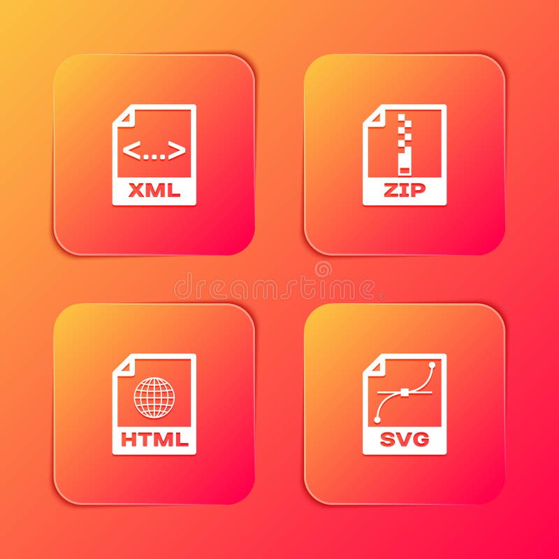Set XML File Document, ZIP, HTML and SVG Icon. Vector Stock ... Set XML File Document, ZIP, HTML and SVG Icon. Vector Stock ...