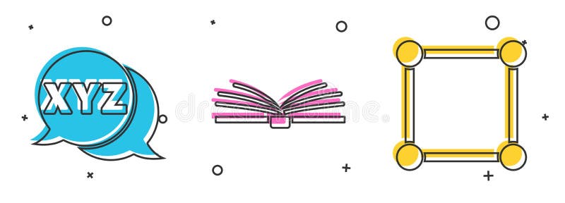 Set Xyz Coordinate System Open Book And Geometric Figure Square Icon
