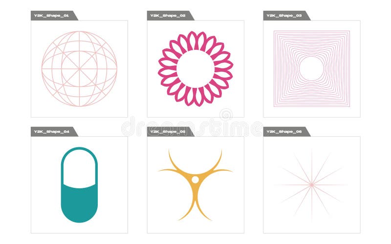 Set of Y2K Style Vectors of Objects. Retro Futuristic Graphic Ornaments ...