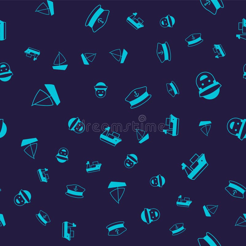 Set Yacht Sailboat, Sailor, Captain Hat and Cargo Ship on Seamless ...