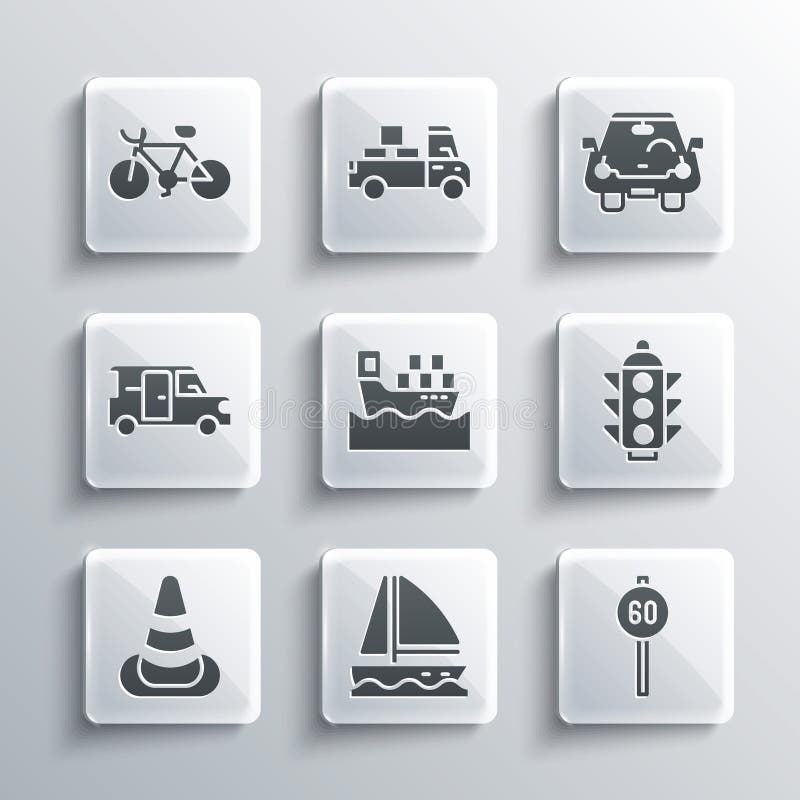 Set Yacht Sailboat, Speed Limit Traffic, Traffic Light, Cargo Ship with ...