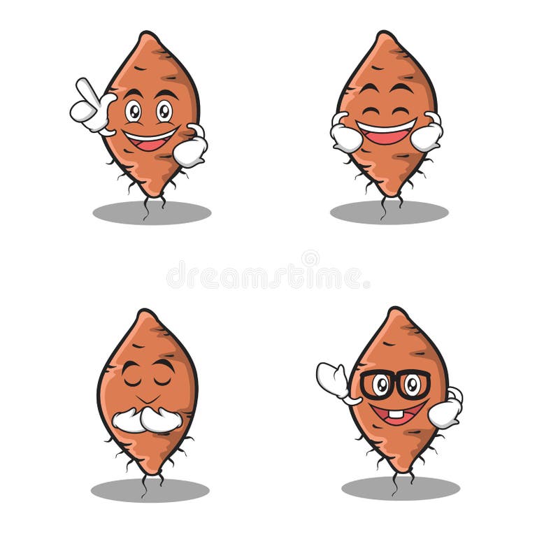 Set of Yam Character Cartoon Stock Vector - Illustration of cheerful ...