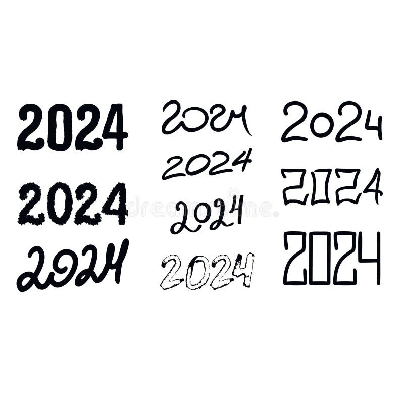 Set of Vector 2024 Year Handwriting Font. Isolated Typography ...