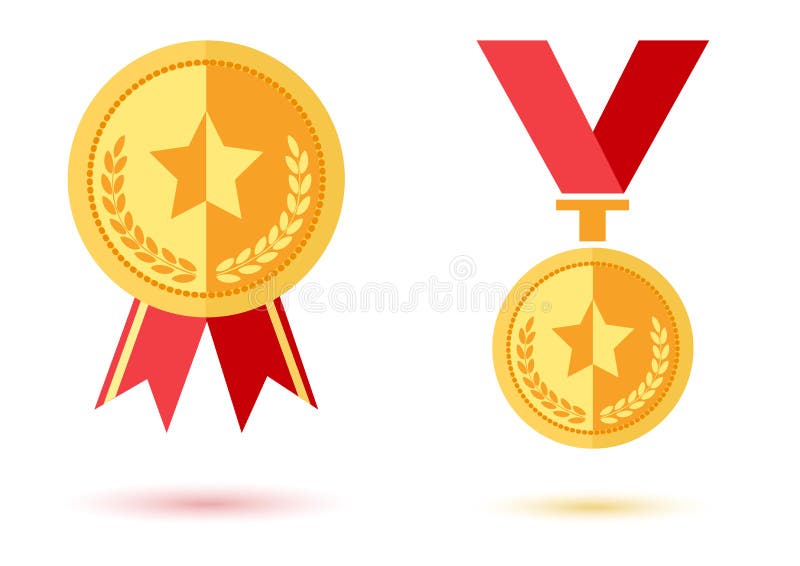 Set Yellow Award, Medal with Red Ribbon. Vector Stock Illustration ...