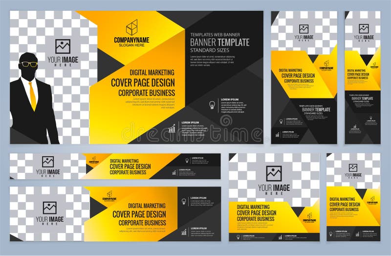 Set of Yellow and Black Web Banners Templates Stock Vector ...