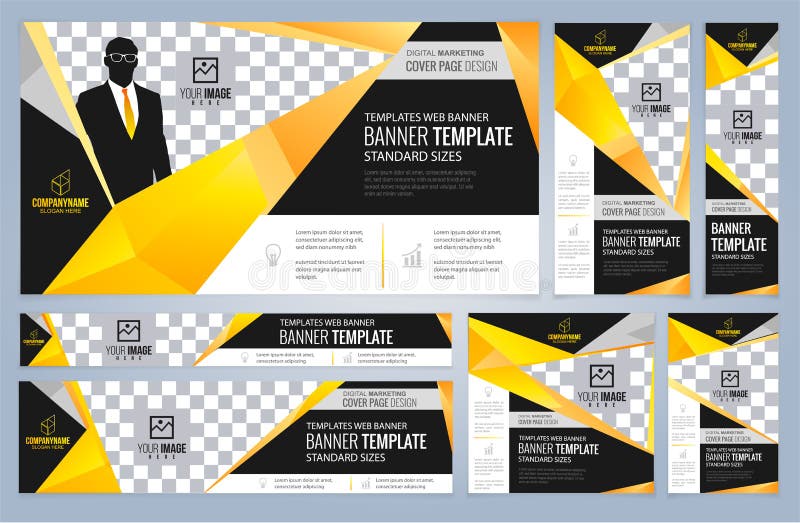 Set of Yellow and Black Web Banners Templates Stock Vector ...