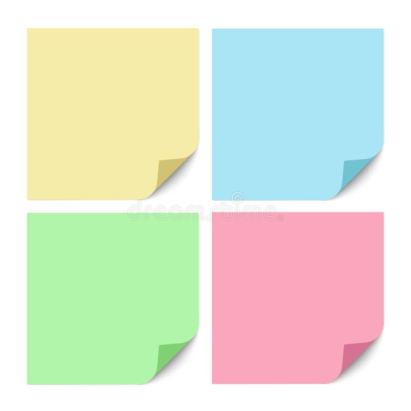 Square Sticky Notes with Shadow Curved Edge Flat Style Isolated Stock ...