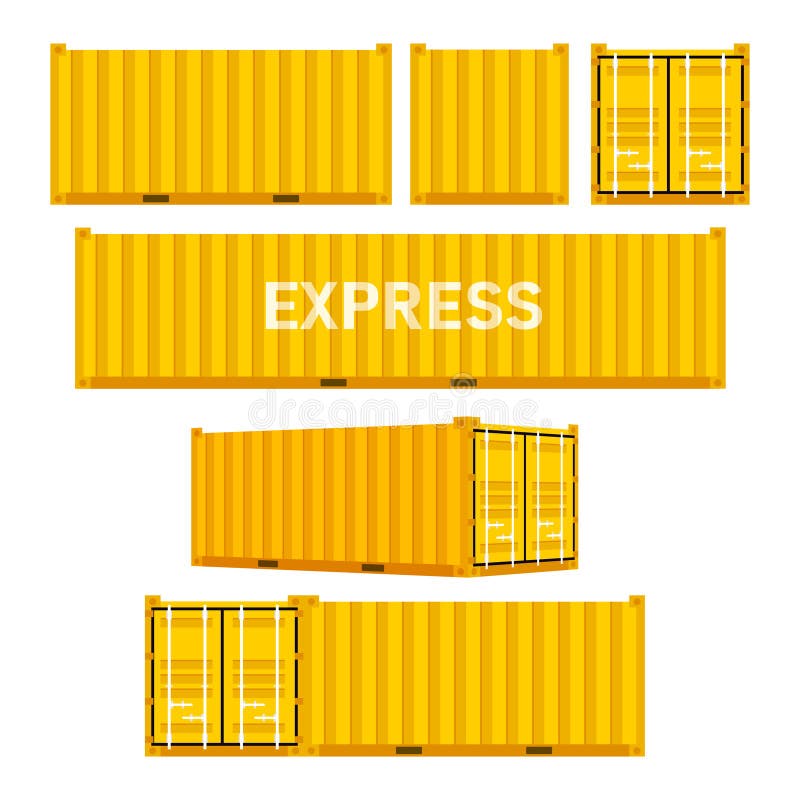 Set Yellow Cargo Containers. Freight Shipping, Delivery and ...