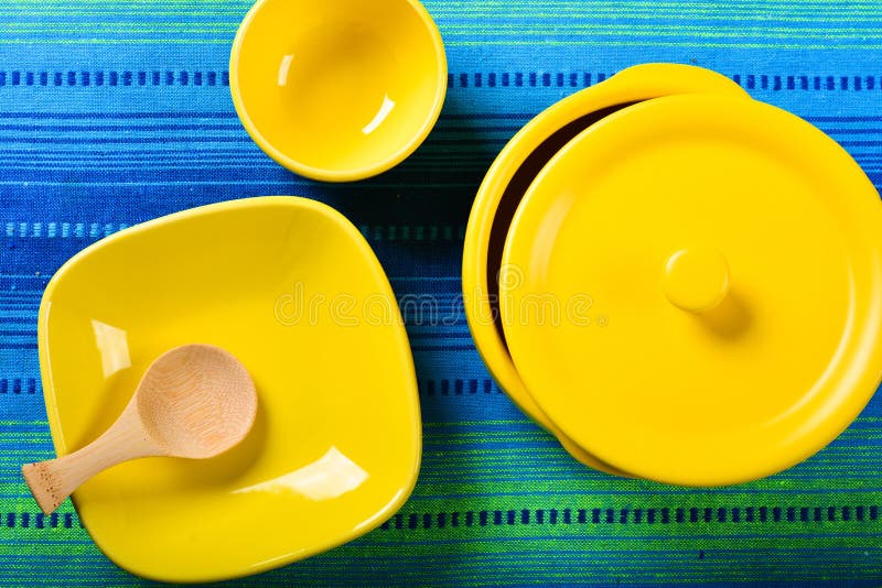 Set of yellow ceramic ware stock photo. Image of saltcellar - 63344494