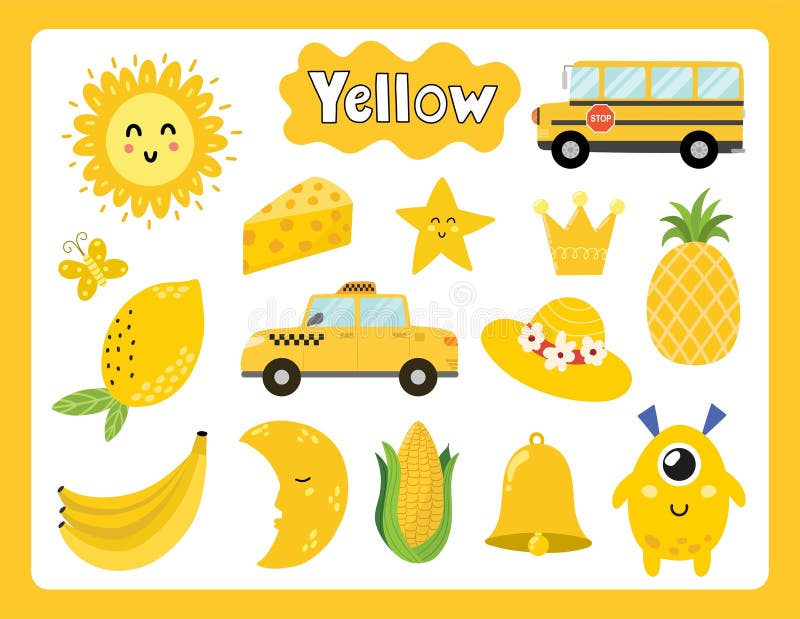 Set of Yellow Color Objects. Primary Colors Flashcard with Yellow ...