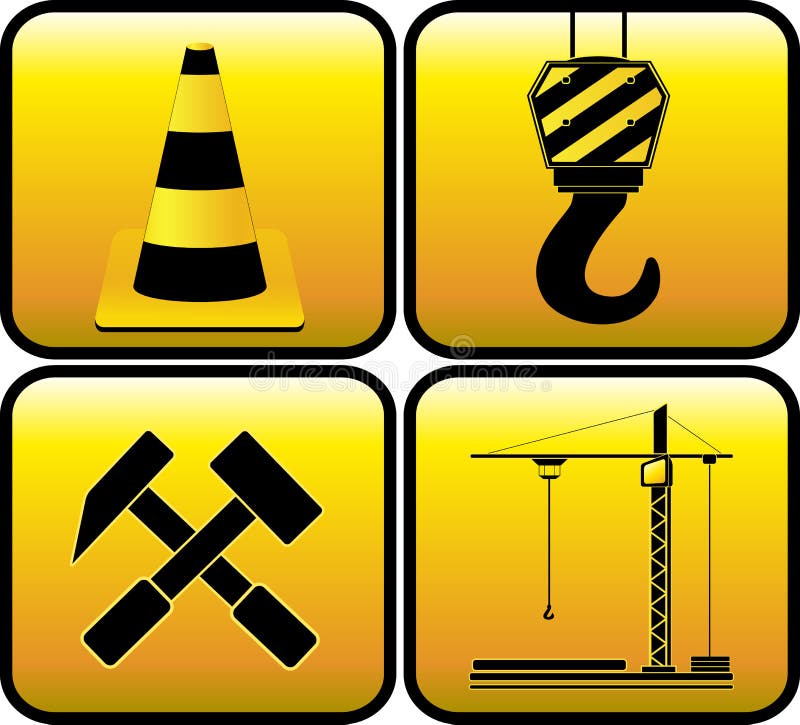 Set Yellow Construction Sign Stock Vector - Illustration of equipment ...