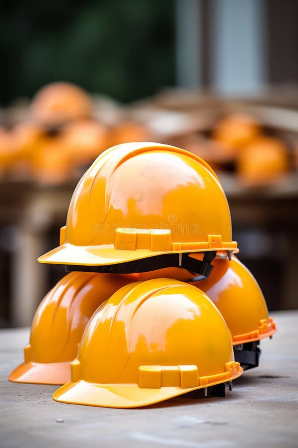 A Set of Yellow Construction Workers Hard Hats Stock Illustration ...