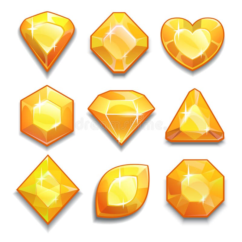 Set of yellow crystal stock illustration. Illustration of shape - 57701265