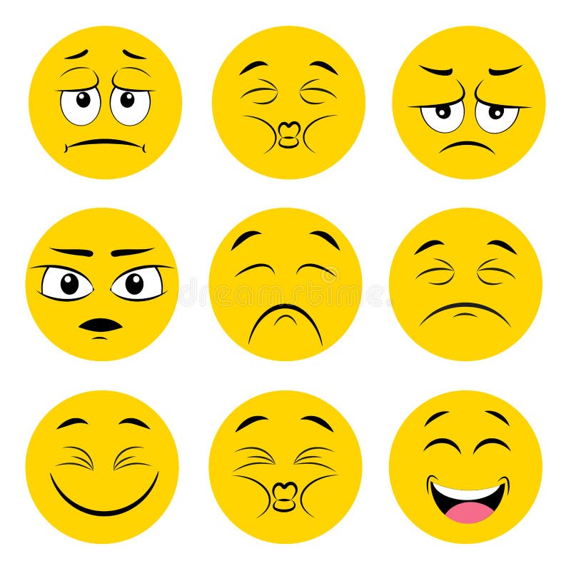 Set of Yellow Different Emotion Smile Faces on White, Stock Vector ...