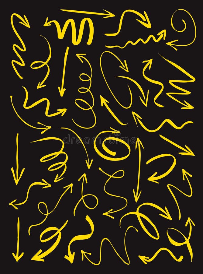 Set of Yellow Drawing Arrows. Vector Illustration. Stock Illustration ...