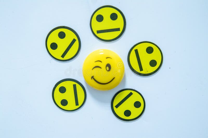 A Set of Yellow Emoji-like Faces Arranged in a Circular Pattern. Five ...