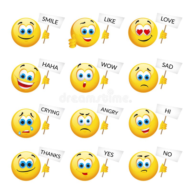 Set of Yellow Emoticons and Emojis. Vector Illustration in Realistic ...
