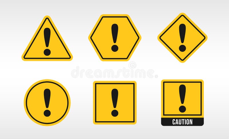 Set of Yellow Exclamation Mark Icons. Caution Sign in Various Shape ...
