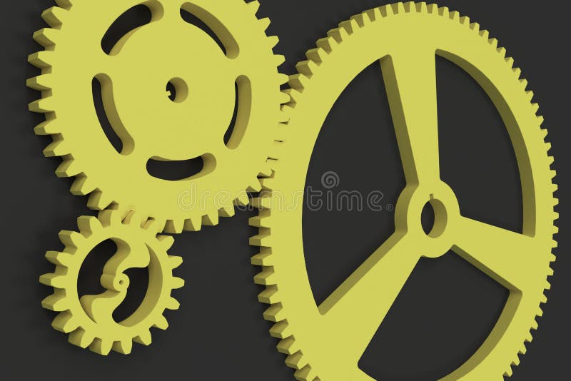 Set of Yellow Gears and Cogs on Black Background Stock Illustration ...