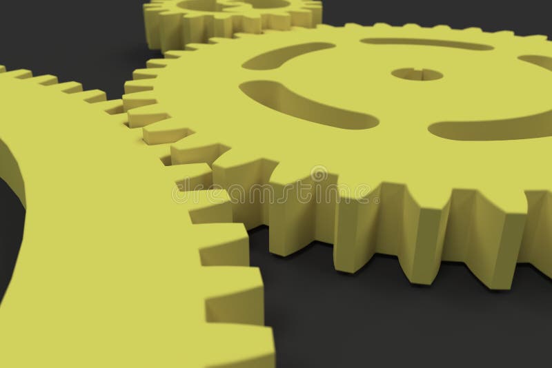 Set of Yellow Gears and Cogs on Black Background Stock Illustration ...